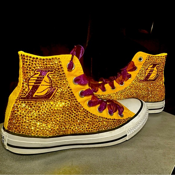 Converse | Shoes | Custom Blinged Laker Converse | Poshmark
